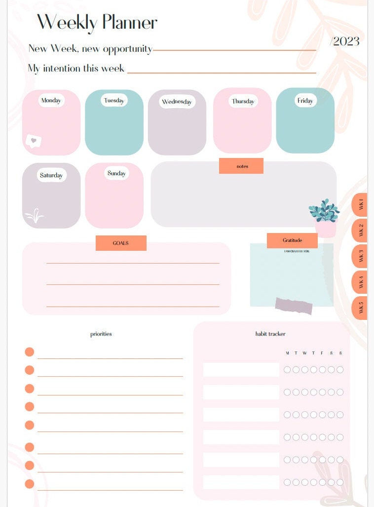 Weekly/daily Planner Printable. Full Month of Printables, Undated, 31 ...