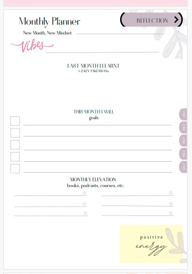 Weekly/daily Planner Printable. Full Month of Printables, Undated, 31 ...