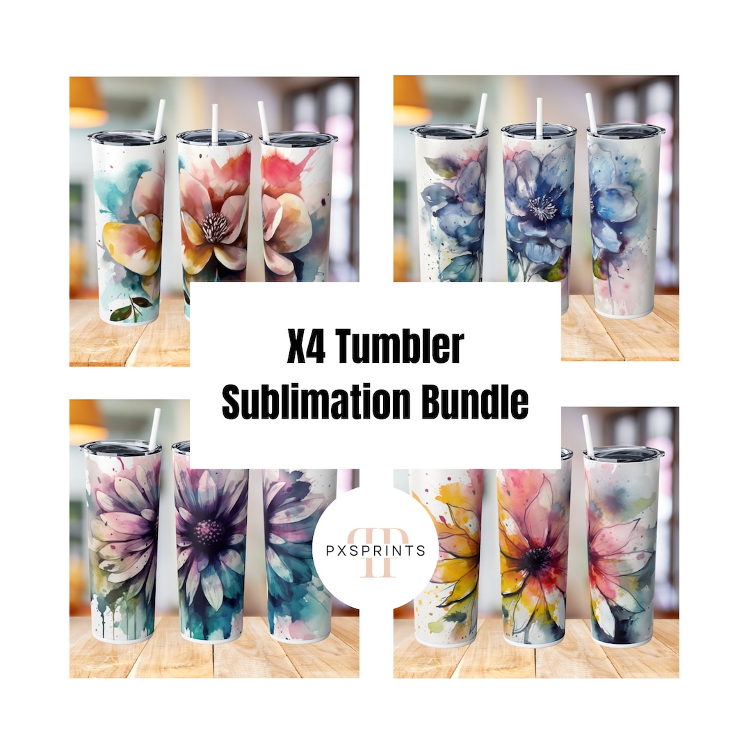 Watercolor Sublimation Design, PNG Bundle X4, Colorful Flowers Cliparts ...