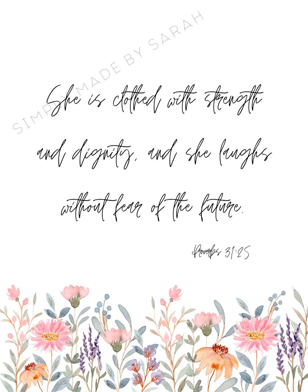 Proverbs 31:25 Printable Bible Verse Floral - Etsy