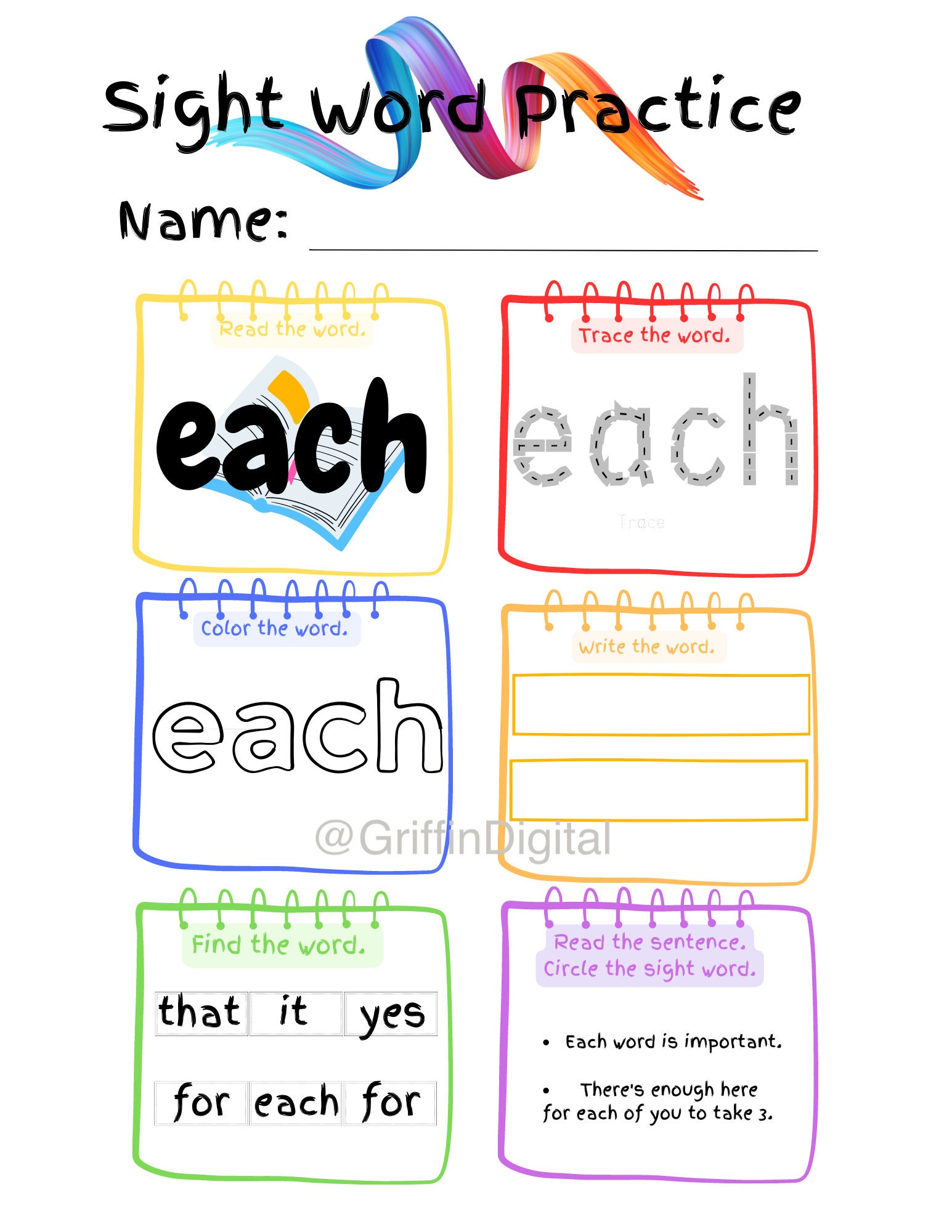 100 Printable First Hundred Sight Word Worksheets. Prek-1st - Etsy
