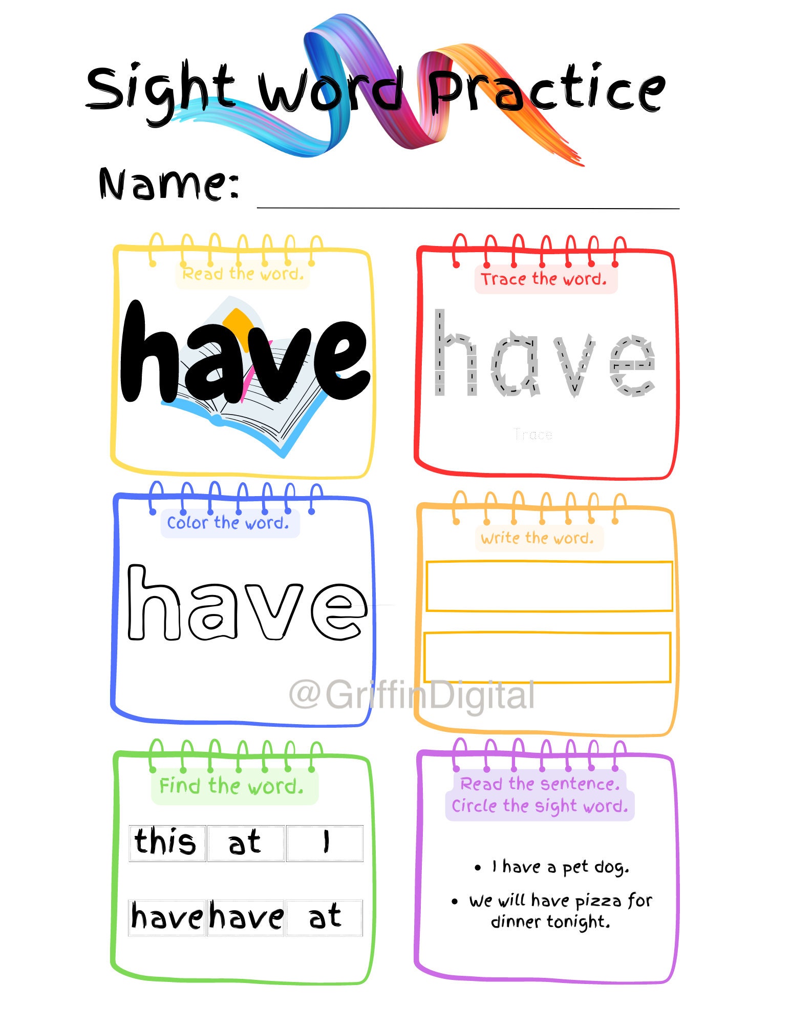 100 Printable First Hundred Sight Word Worksheets. Prek-1st - Etsy