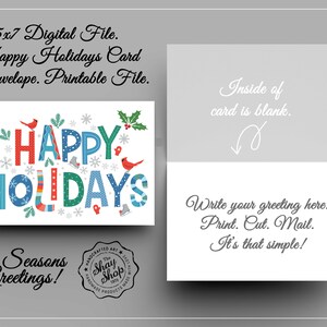 HAPPY HOLIDAYS 5x7 Printable Greeting Card & Envelope - Etsy