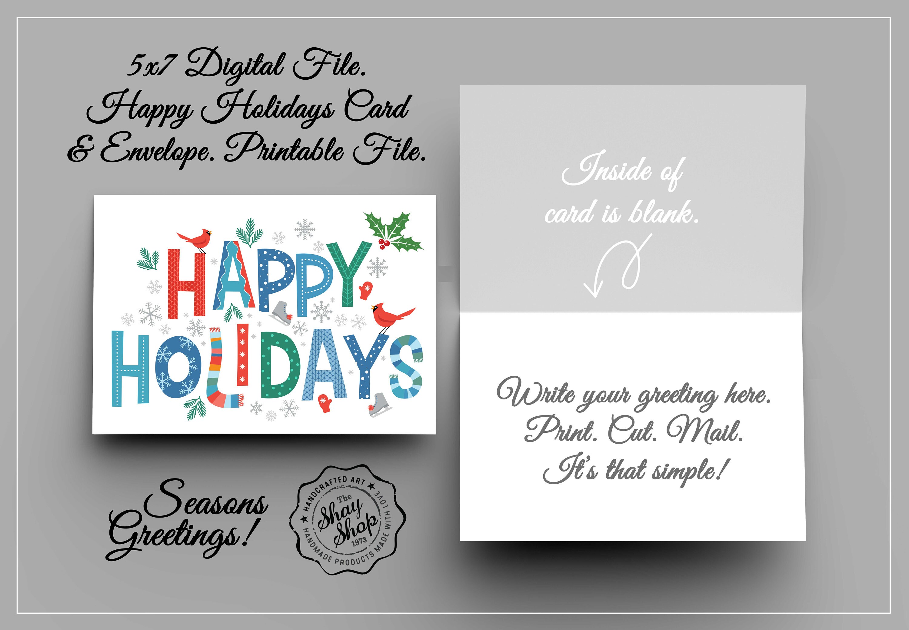 HAPPY HOLIDAYS 5x7 Printable Greeting Card & Envelope - Etsy