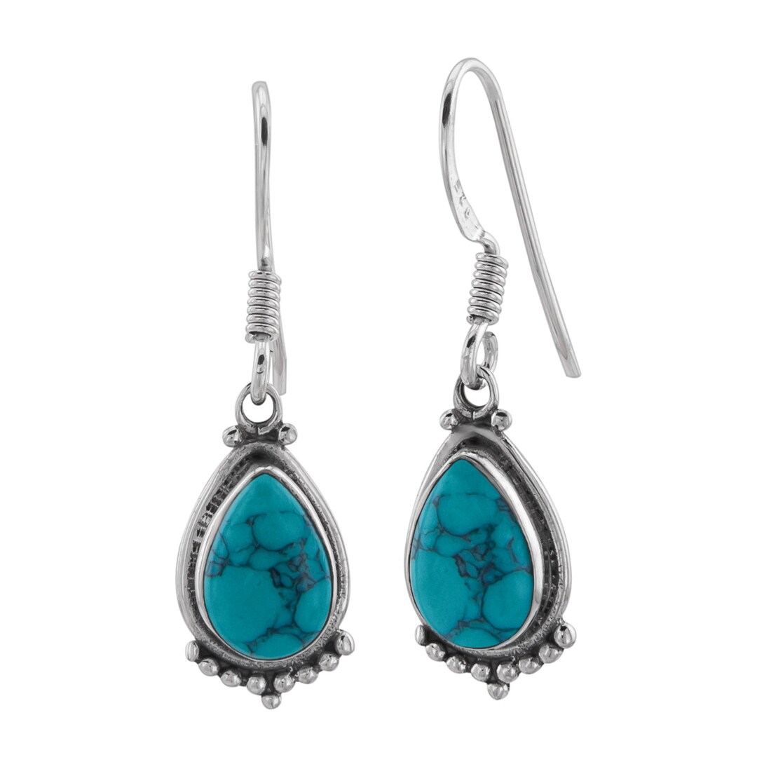 Teardrop Turquoise Charms 925 Sterling Silver Hook Earrings - Etsy