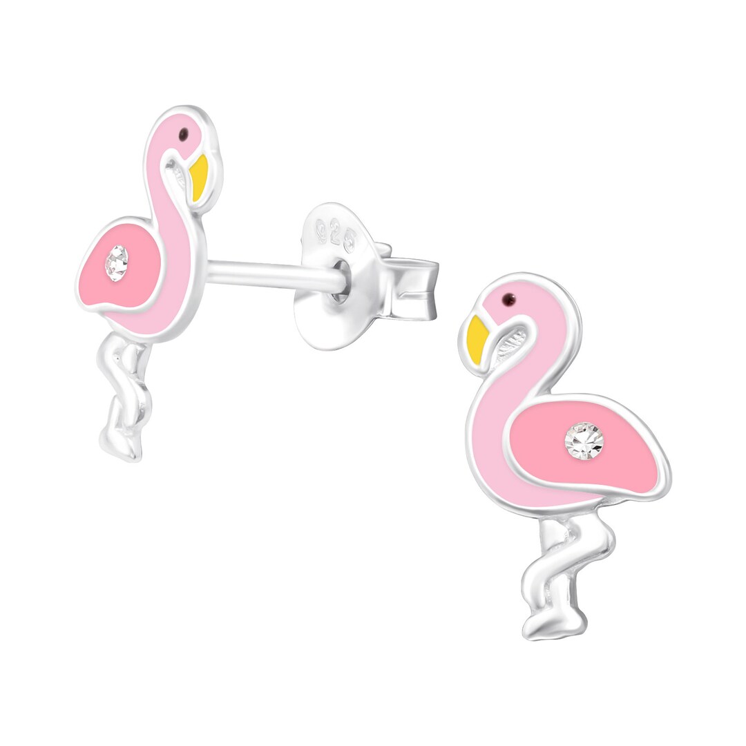 925 Sterling Silver Flamingo Stud Earrings With Crystals - Etsy