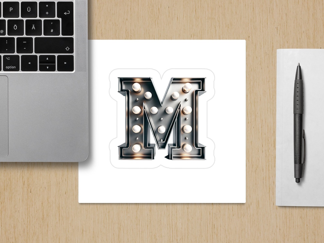 Vintage Marquee Letter M Sticker, Industrial Chic Alphabet Decal, Retro ...
