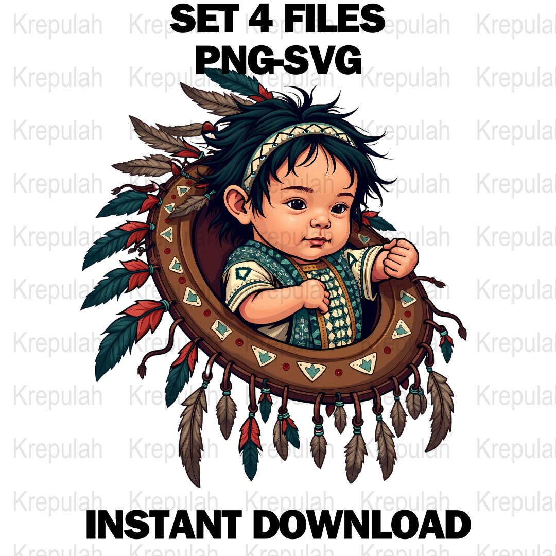 Native American Baby Clipart, Cute Tribal Doll Design, Digital PNG SVG ...