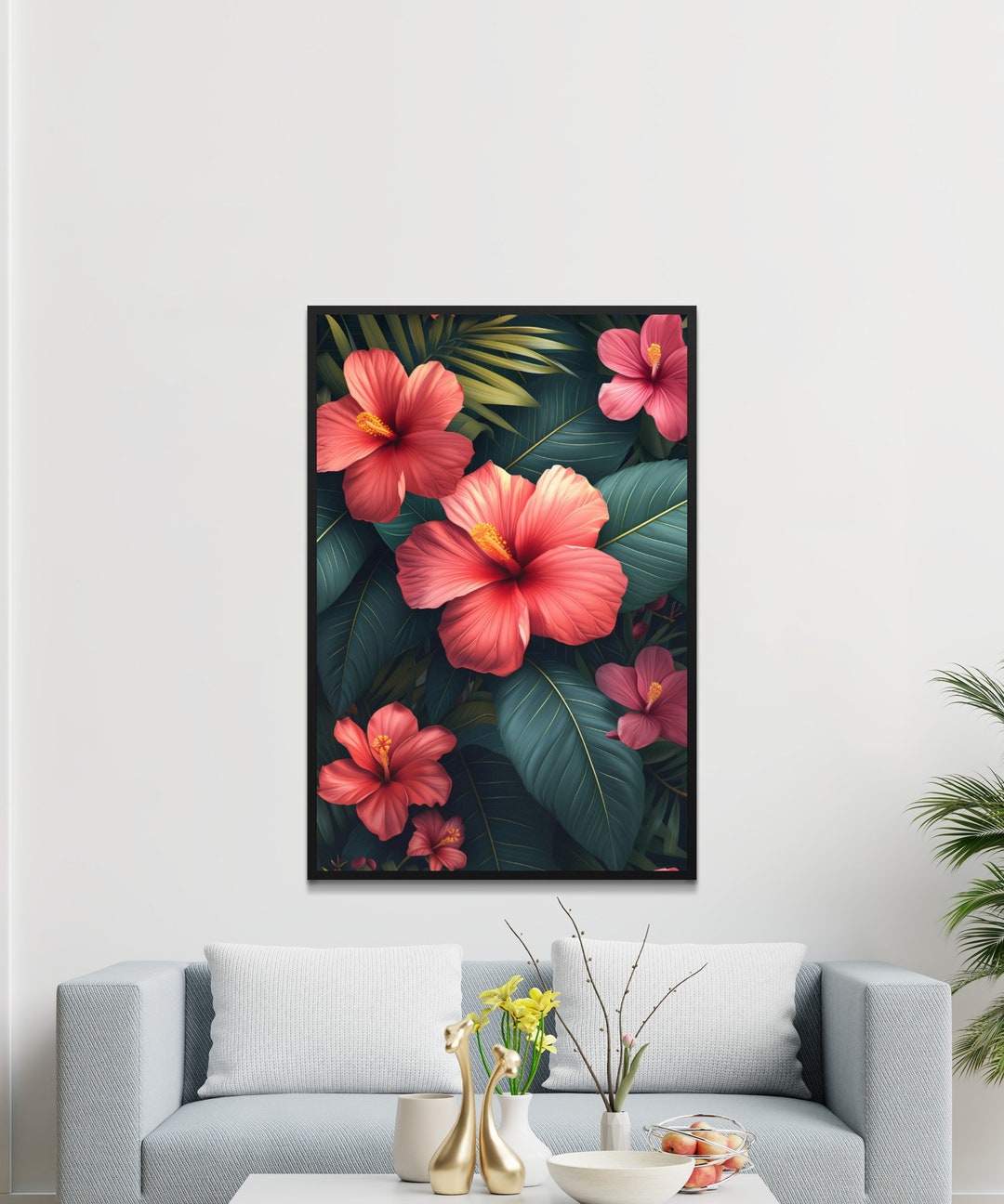 Tropical Hibiscus Flower Poster, Botanical Wall Art, 24x36 HD Quality ...