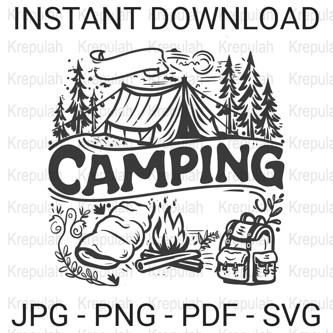 Camping SVG Pack Download, Hiking and Camper Vector Files, Mountain ...