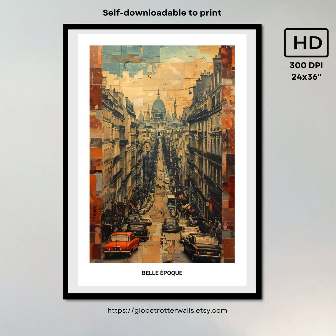 La Belle Époque Street Scene Collage Art Poster, Parisian Vintage 24x36 ...