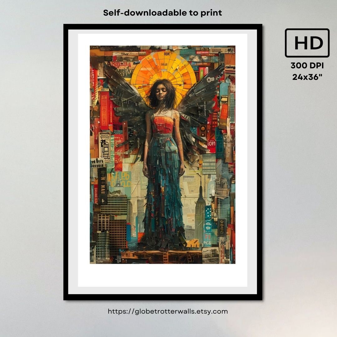 Vintage Angel Collage Art Poster, Downloadable 24x36 Printable, HD 300 ...