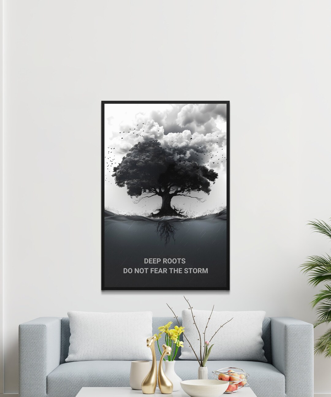 Inspirational Tree Poster, Deep Roots Quote, 24x36 HD Wall Art, Black ...