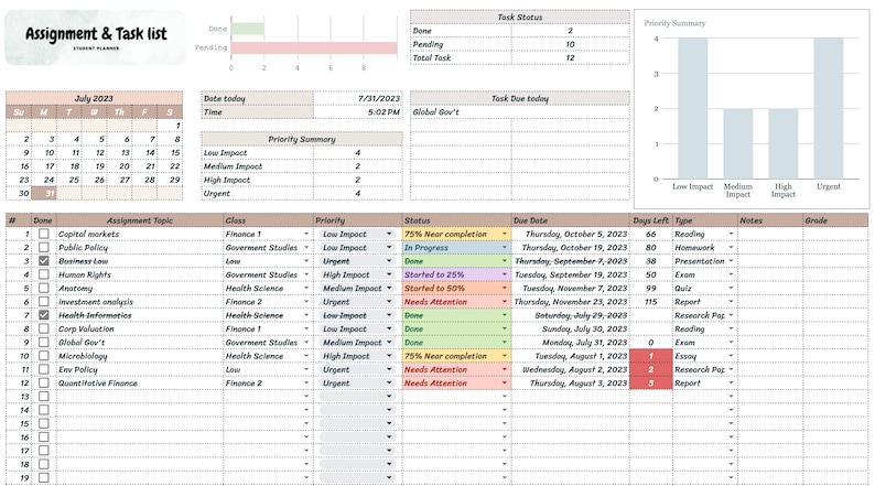 Digital School Planner for Googlesheets | Academic Planner for Students ...