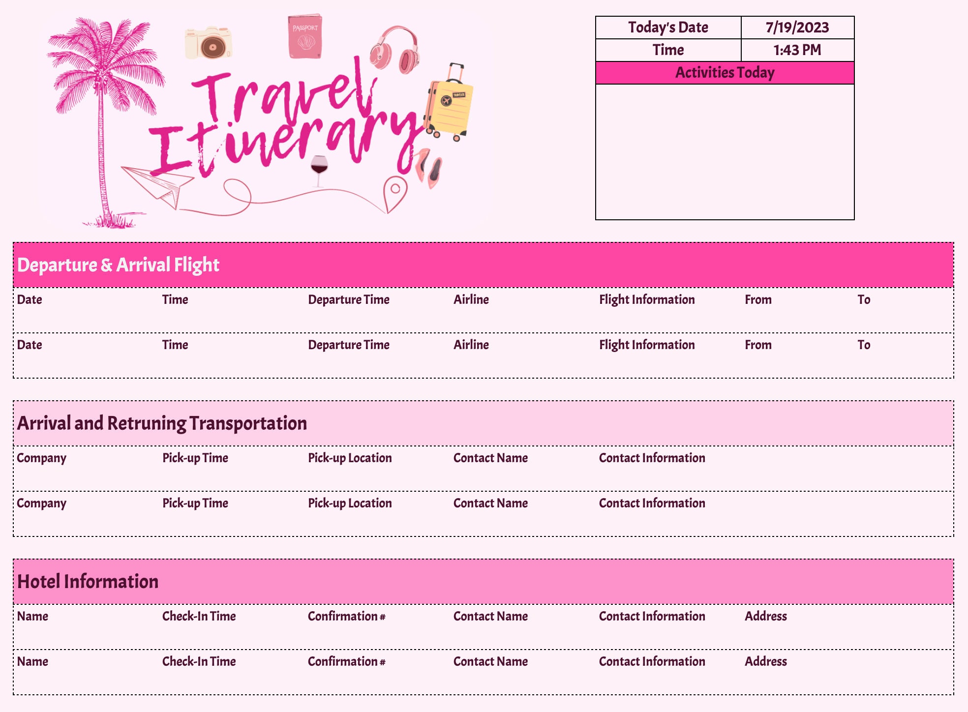 Pink Digital Travel Itinerary (travel Budget & Expenses Tracker, Travel ...
