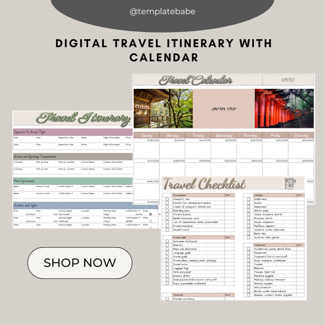 Digital Travel Itinerary (travel Calendar and Travel Checklist Included ...