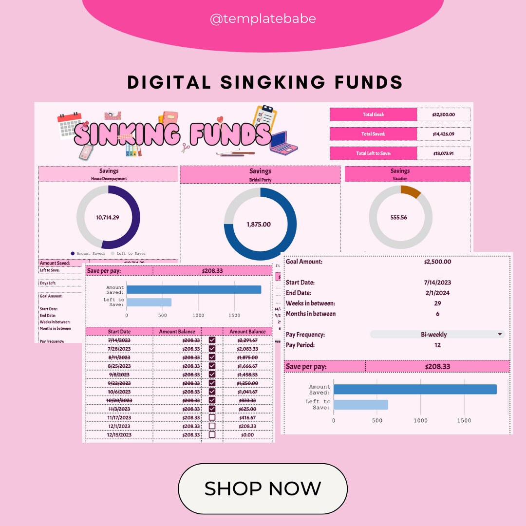 Pink Theme Sinking Funds Template Googlesheet (INSTANT DOWNLOAD) - Etsy