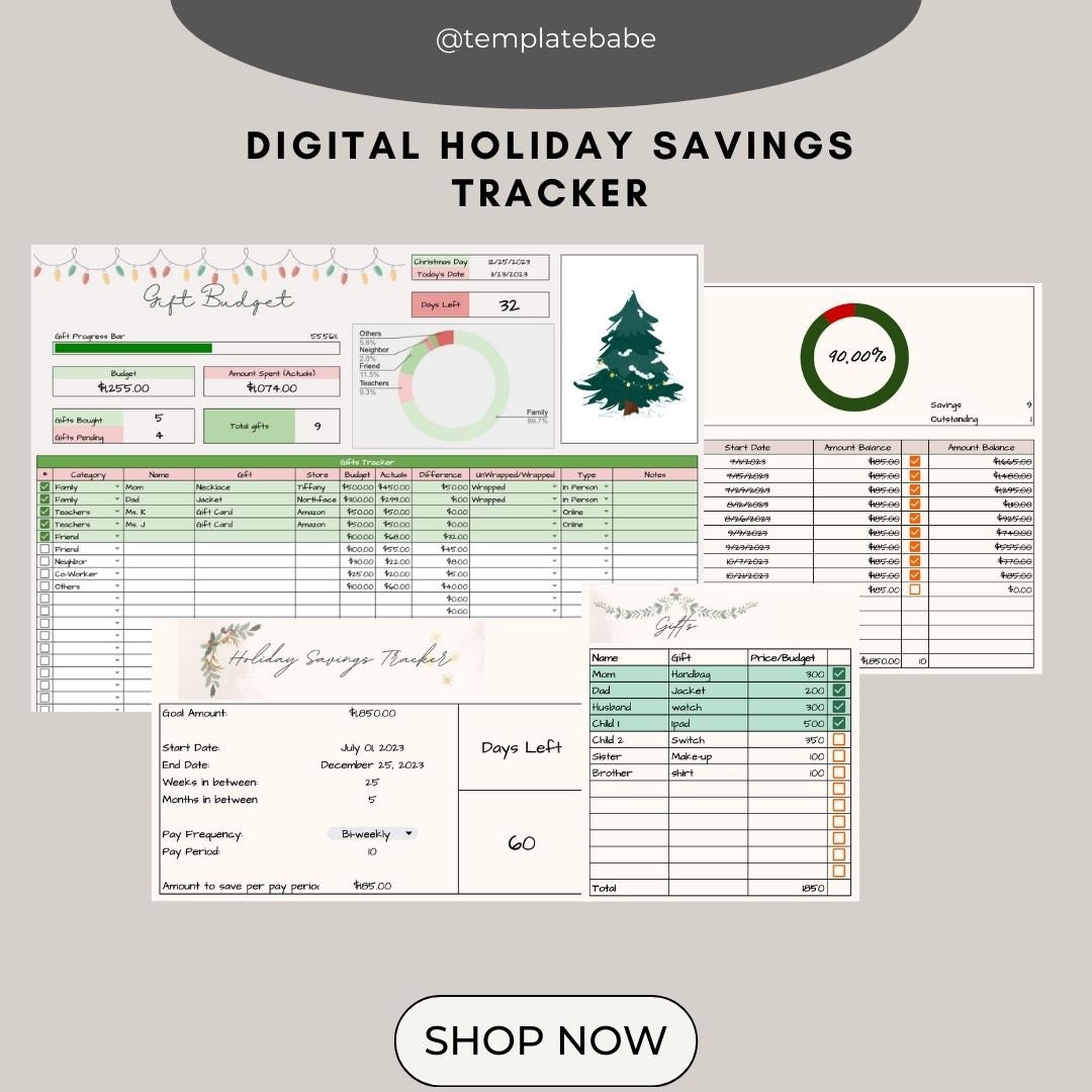 Digital Holiday Christmas Savings Tracker for Googlesheets (INSTANT ...