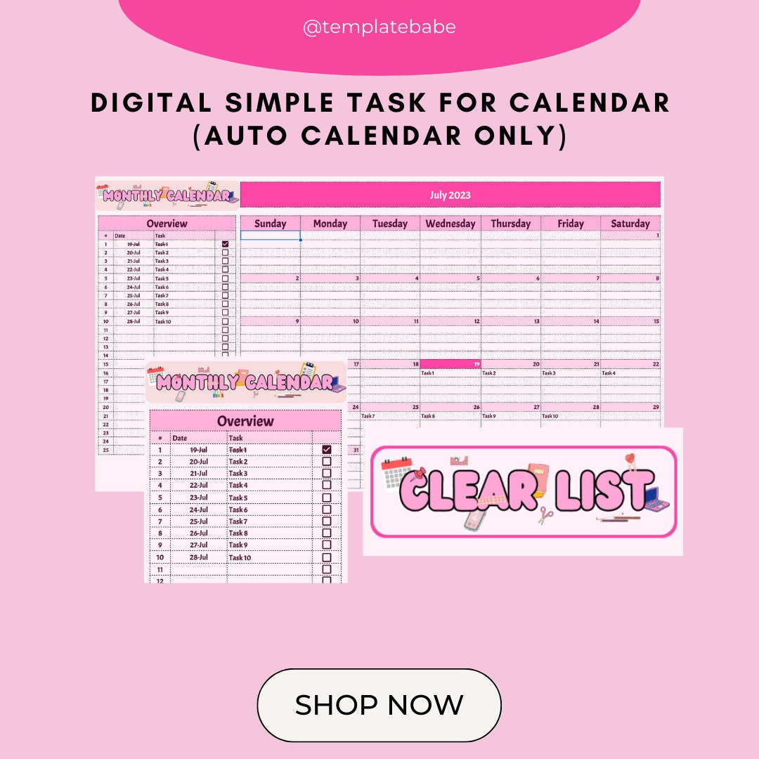 SIMPLE Pink Auto Calendar Only Googlesheets (INSTANT DOWNLOAD) - Etsy