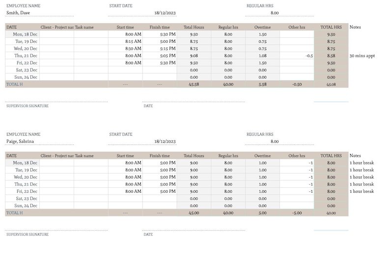 Employee Team Time Sheet, Employee Work Schedule, Staff Planner ...