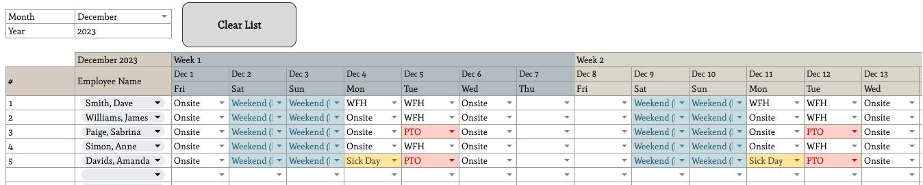 Employee Team Time Sheet, Employee Work Schedule, Staff Planner ...