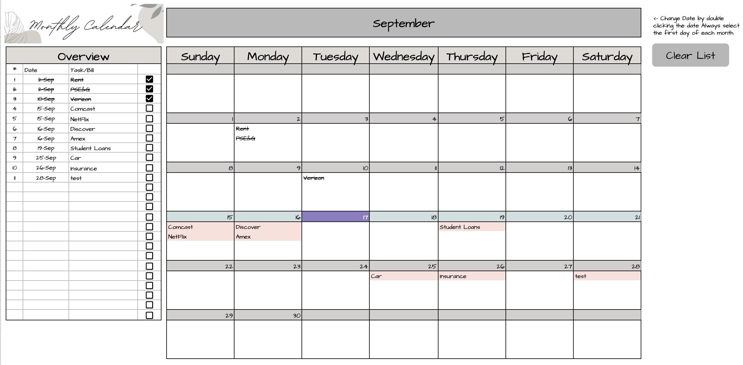 SIMPLE Auto Calendar for Bills or Task Only Googlesheets (INSTANT ...