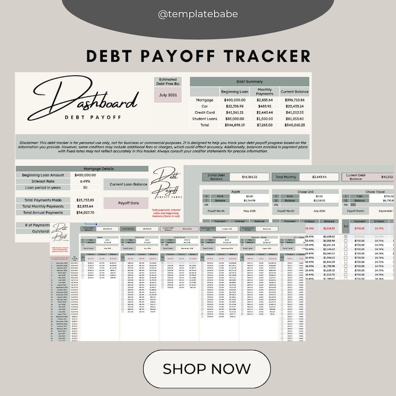 Debt Payoff Tracker Template | Manage Mortgage, Credit Cards, Student ...