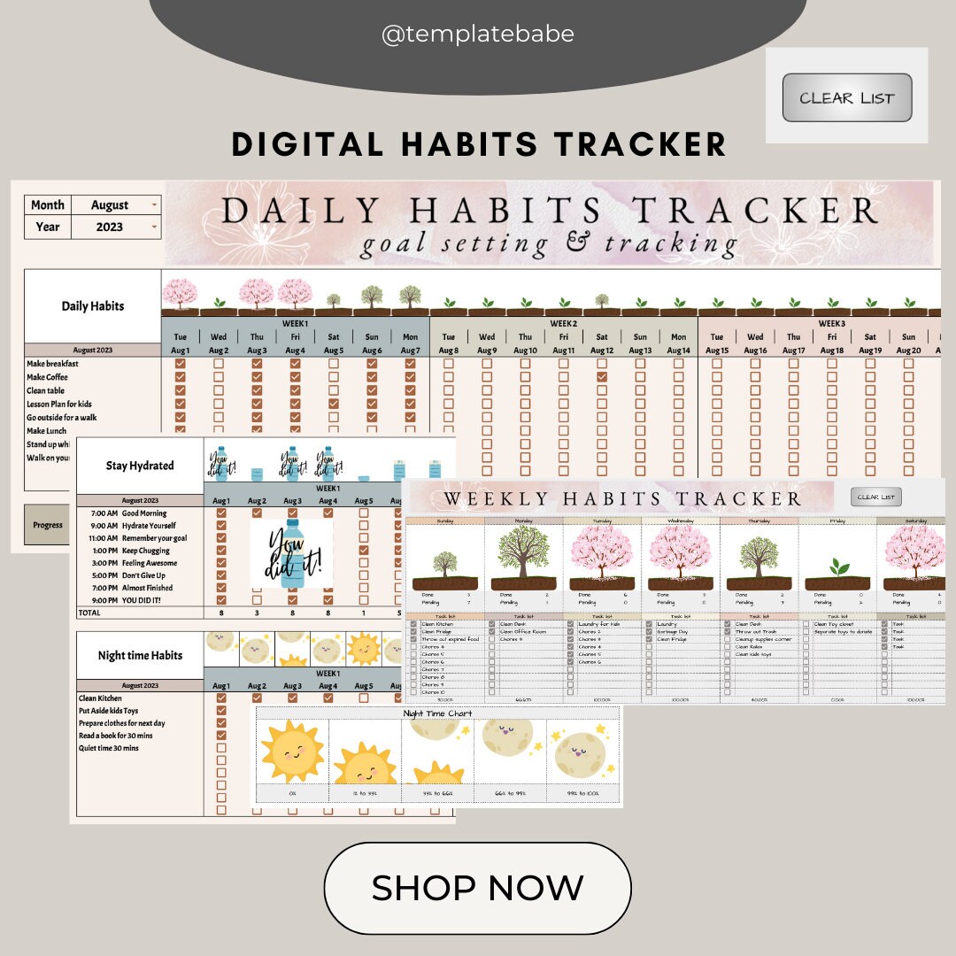 Habit Tracker Spreadsheet Template for Google Sheets - Etsy