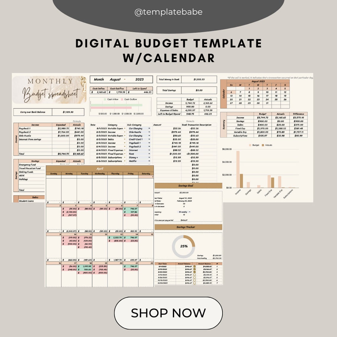Digital Monthly Budget Template With Savings Tracker and Calendar ...