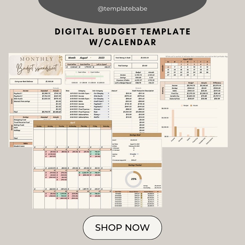 Digital Monthly Budget Template With Savings Tracker and Calendar (google Sheets) - Etsy