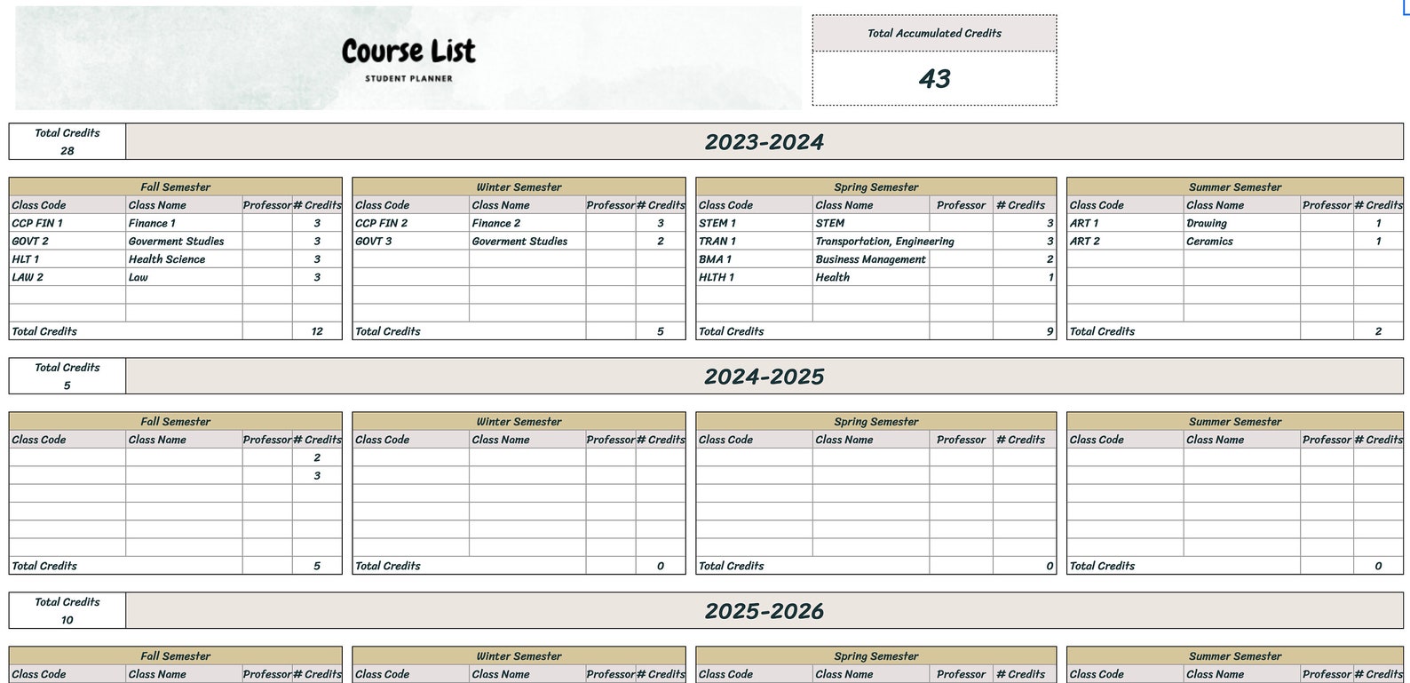Digital School Planner for Googlesheets | Academic Planner for Students ...