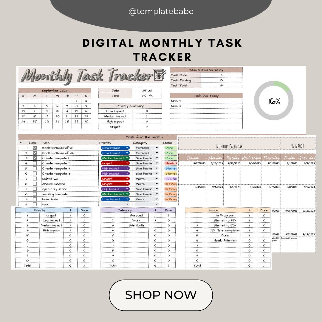 Monthly Task Planner To-do List for Googlesheets (INSTANT DOWNLOAD) - Etsy