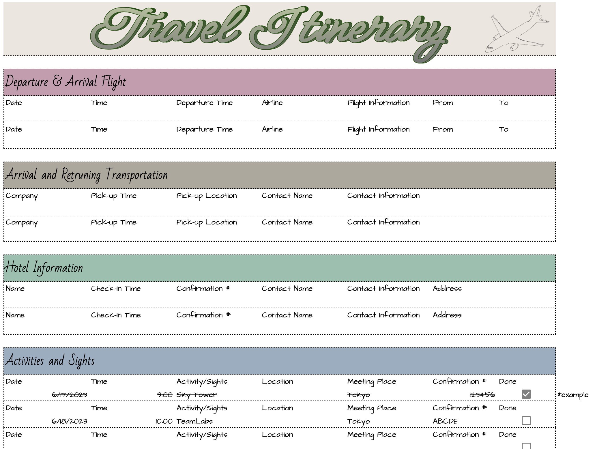 Digital Travel Itinerary (travel Calendar and Travel Checklist Included ...