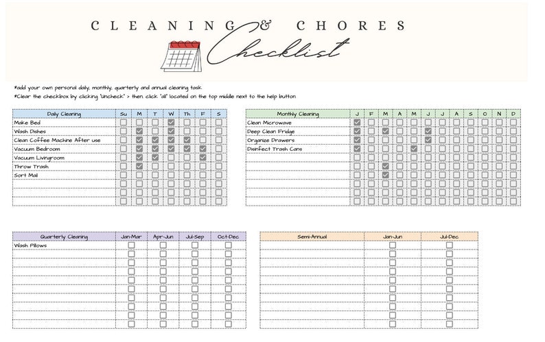 Cleaning Checklist Spreadsheet Template Google Sheets (INSTANT DOWNLOAD ...