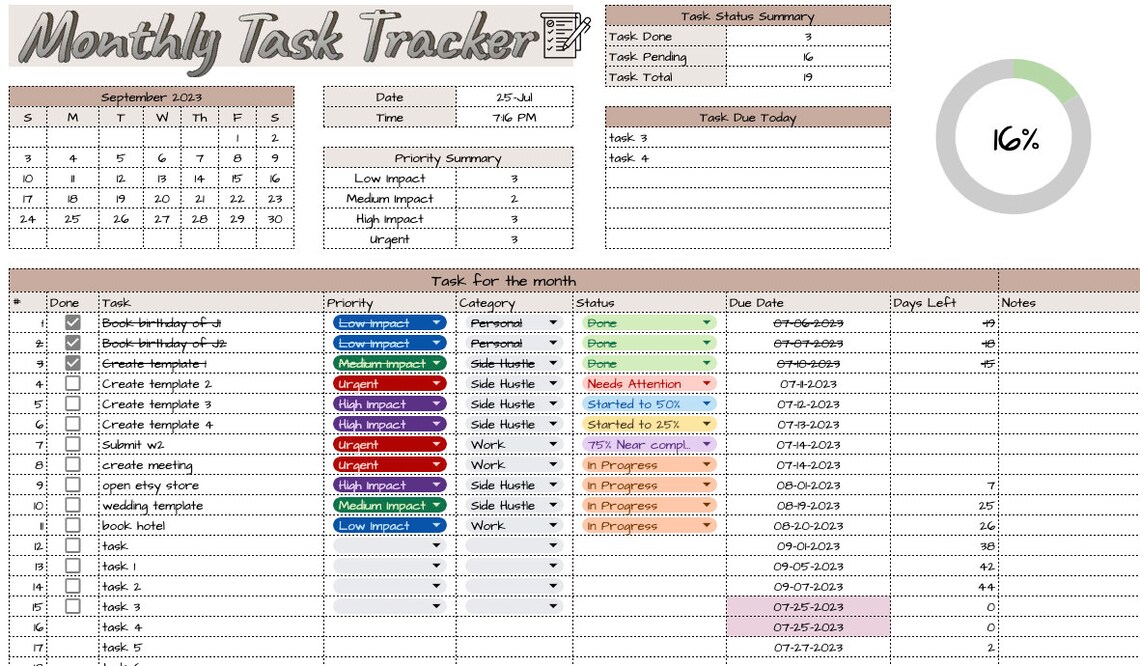 Monthly Task Planner To-do List for Googlesheets (INSTANT DOWNLOAD) - Etsy