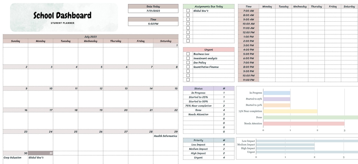 Digital School Planner for Googlesheets | Academic Planner for Students ...