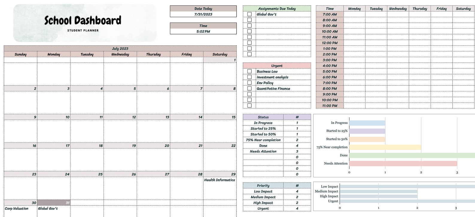 Digital School Planner for Googlesheets | Academic Planner for Students ...