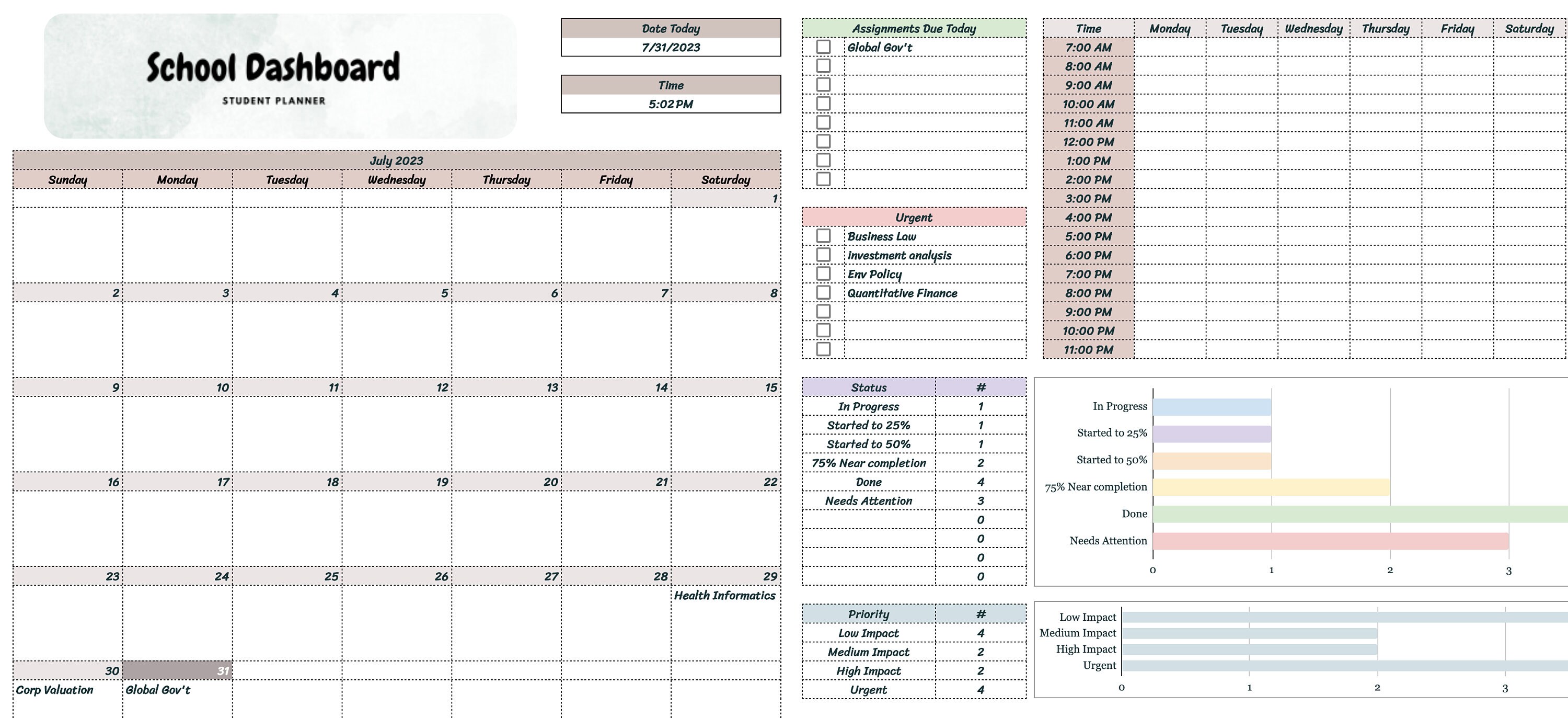 Digital School Planner for Googlesheets | Academic Planner for Students ...