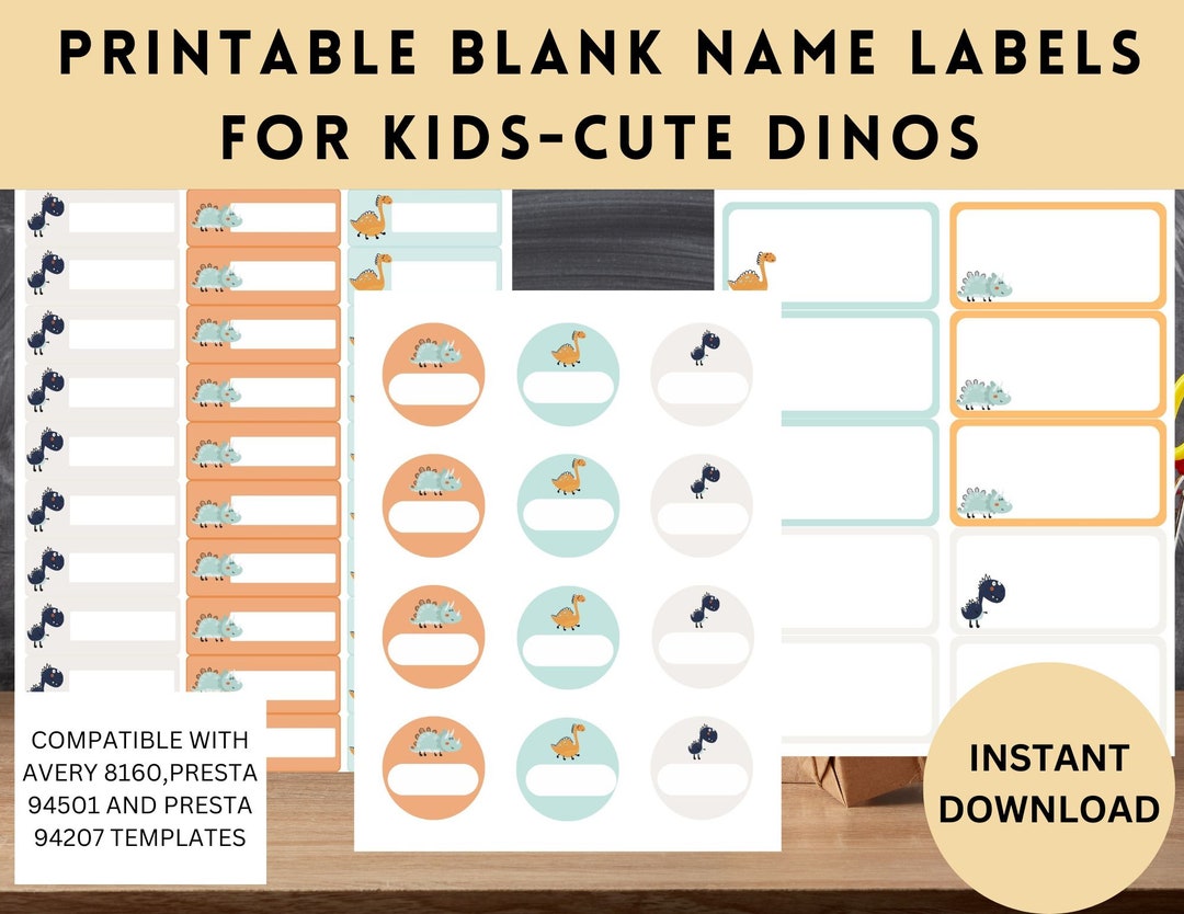 Printable Blank Name Labels Cute Dinasoursschool Name - Etsy