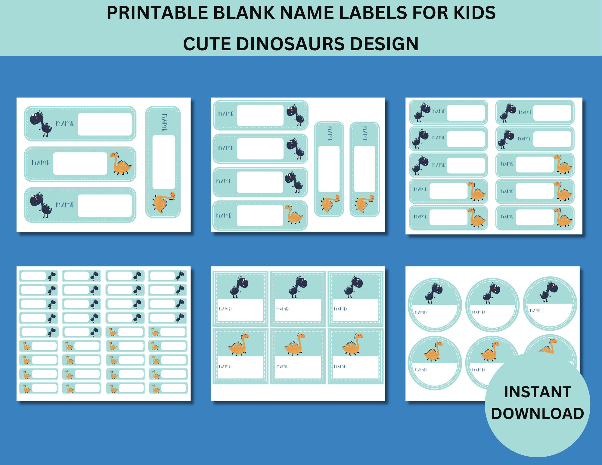 Printable Blank Name Labels Dinosaur Labels Great for - Etsy