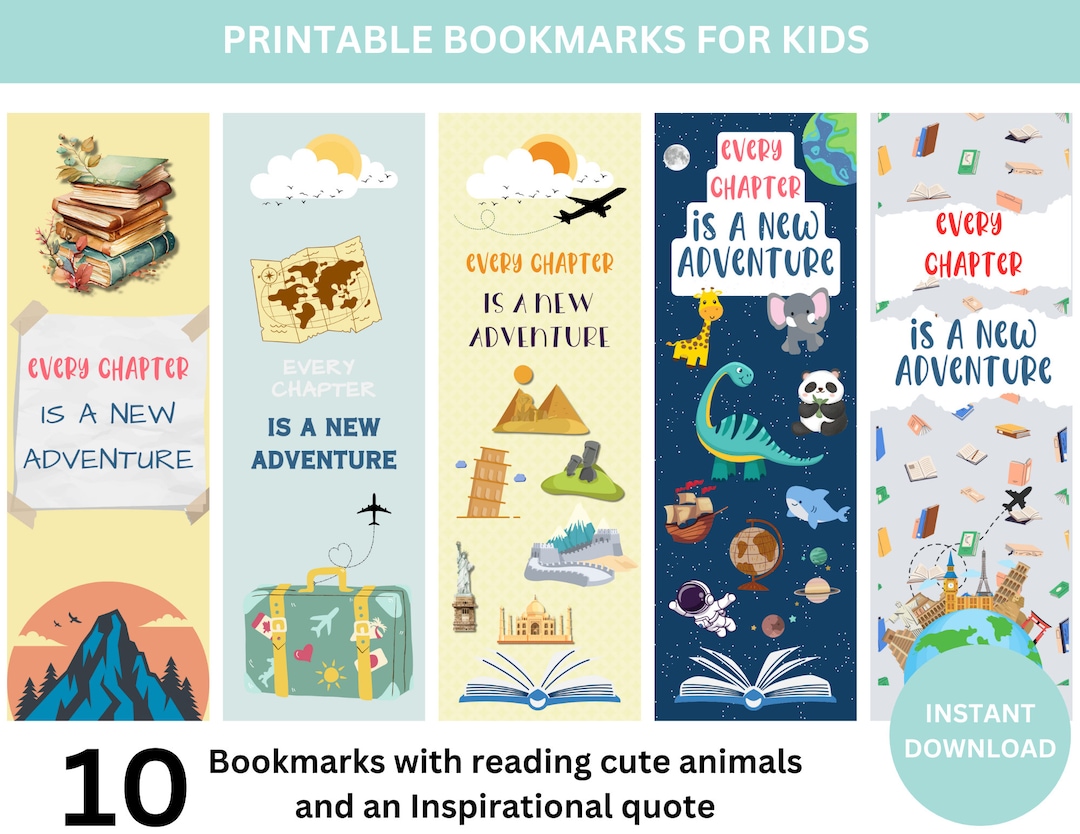 10 adventures printable bookmarks PNG & PDF Bookmark Design - Etsy Portugal