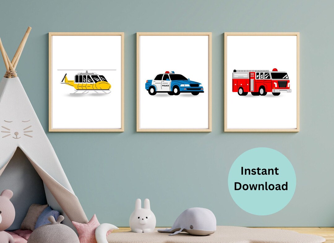 DIGITAL Set of 4 Printable Emergency Vehicles Wall Art, Ambulance ...