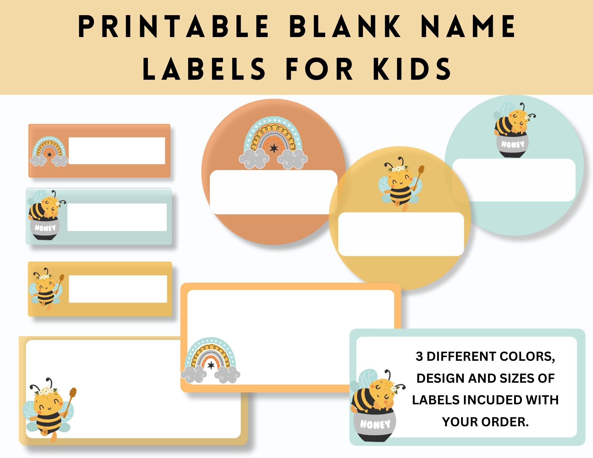 Printable Blank Name Labels Bee Labels Great for School - Etsy
