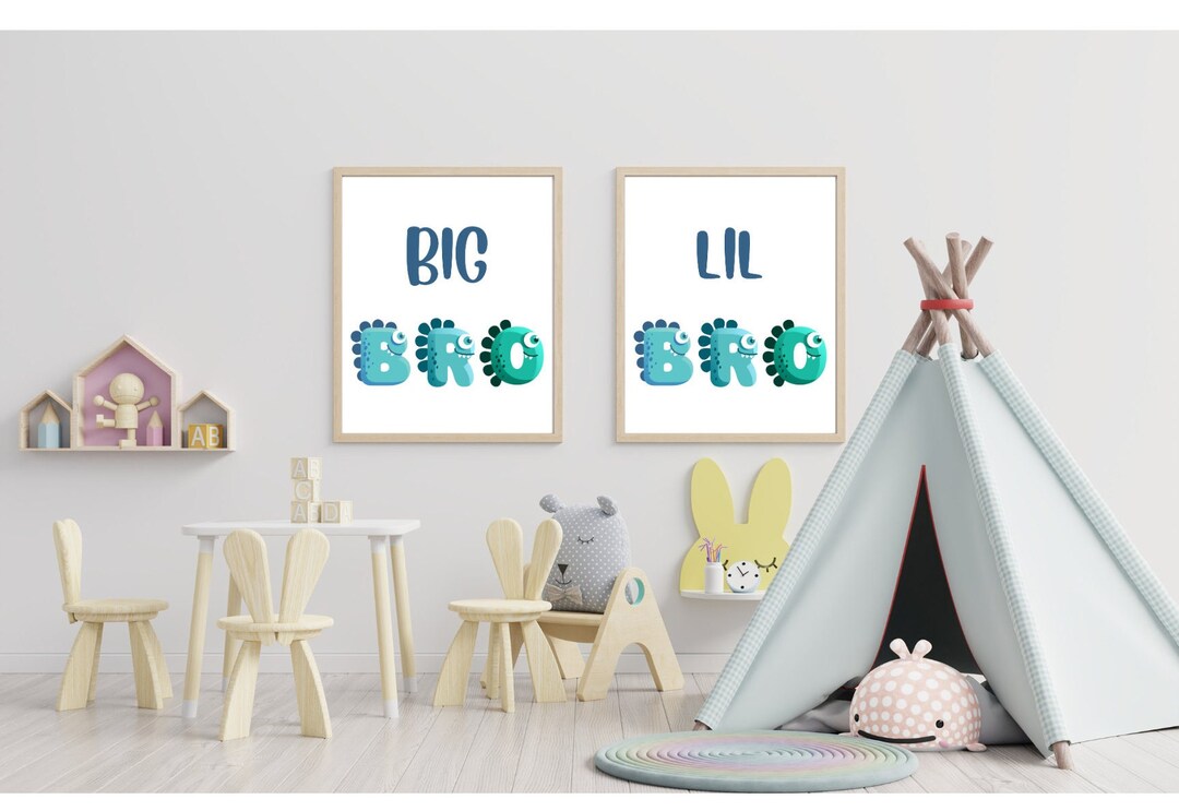 Printable SET of 4 Big Bro Lil Bro Wall Art Kids Bedroom - Etsy