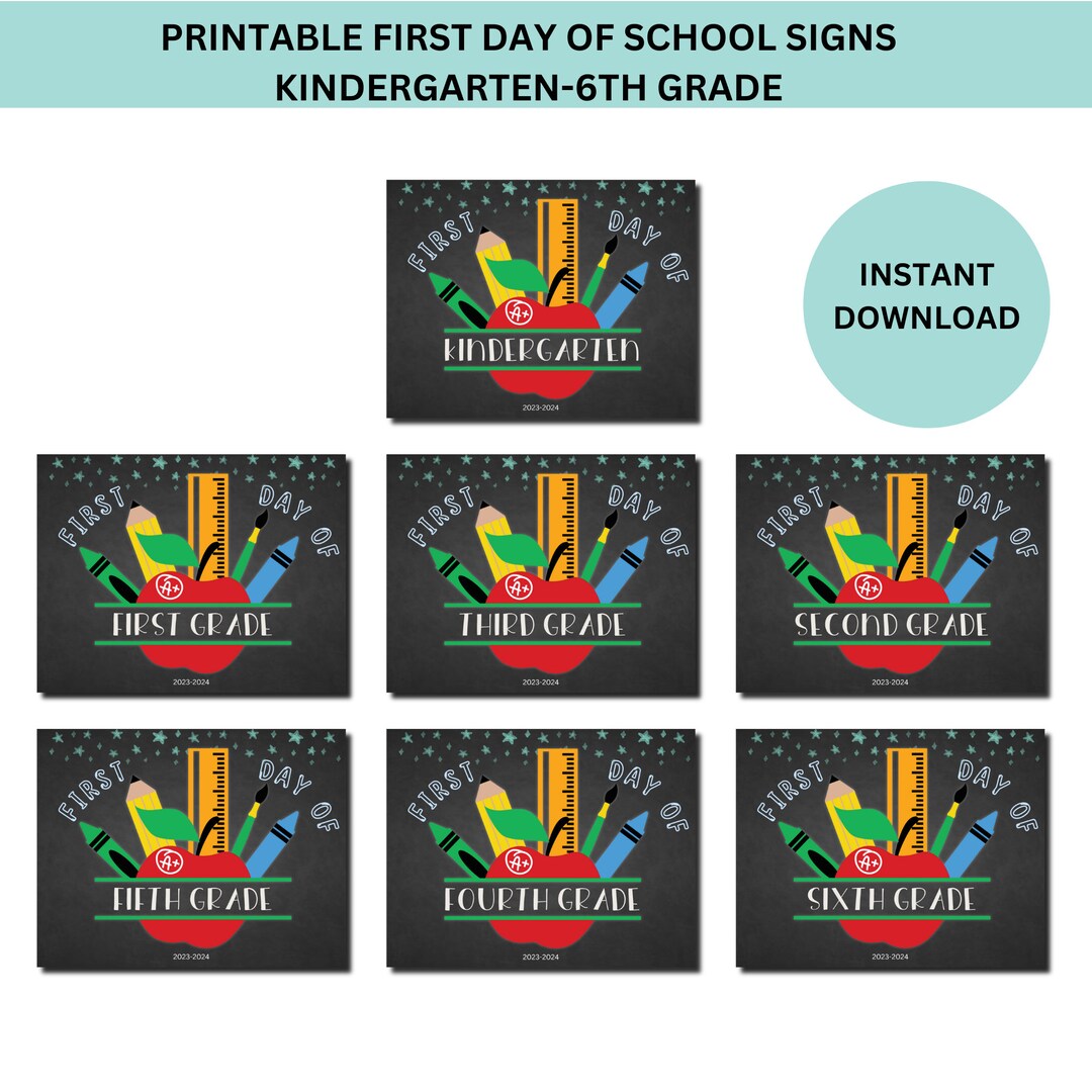 Printable First Day of School Day Signs Kindergarten-6th - Etsy Australia