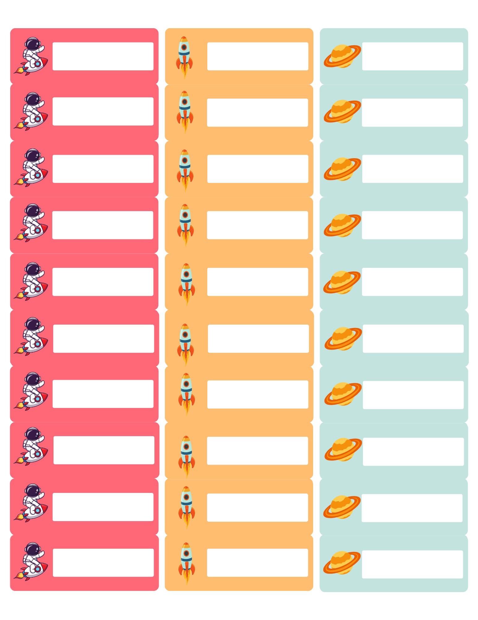 Printable Blank Name Labels, Astronaut, Rocket, Planet, Great for ...
