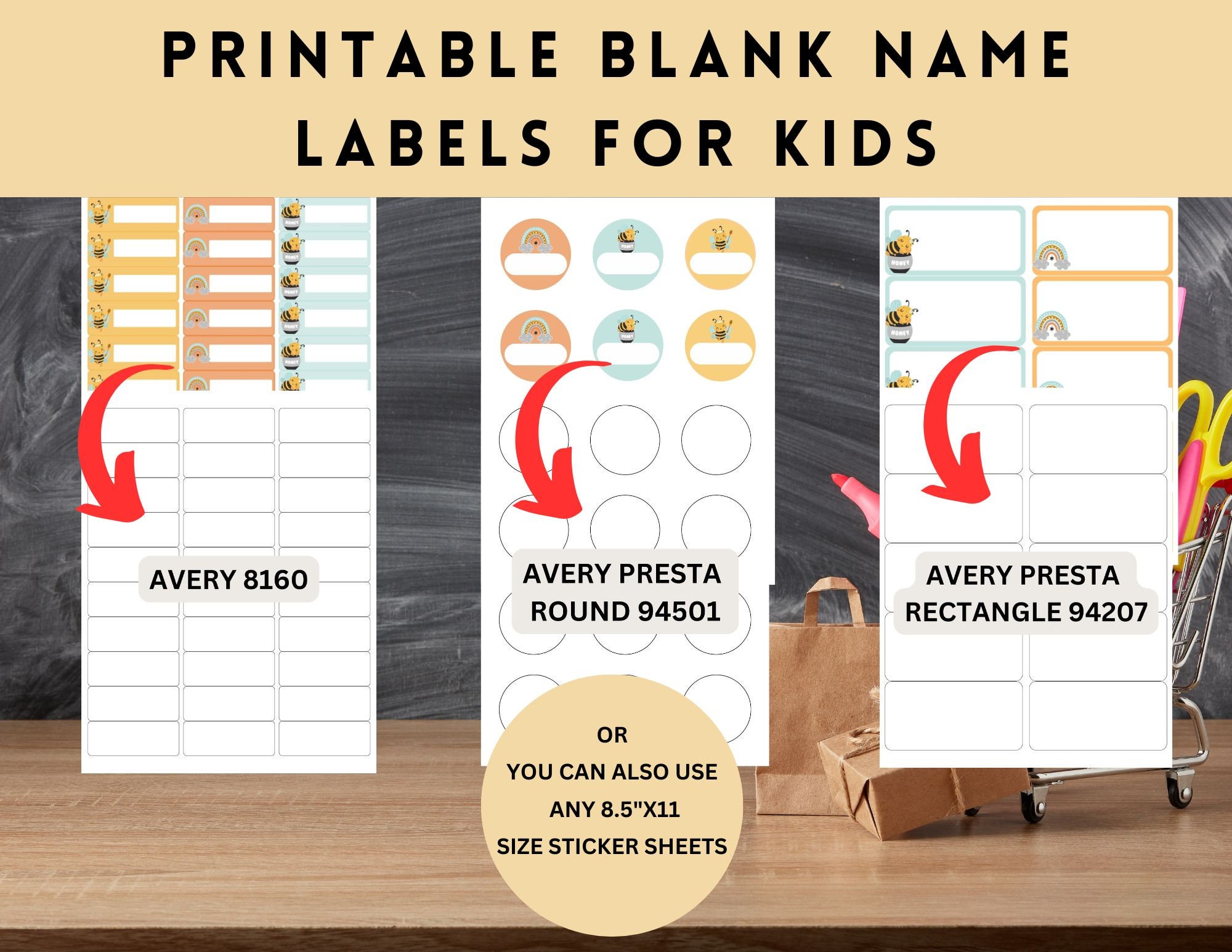 Printable Blank Name Labels Bee Labels Great for School - Etsy