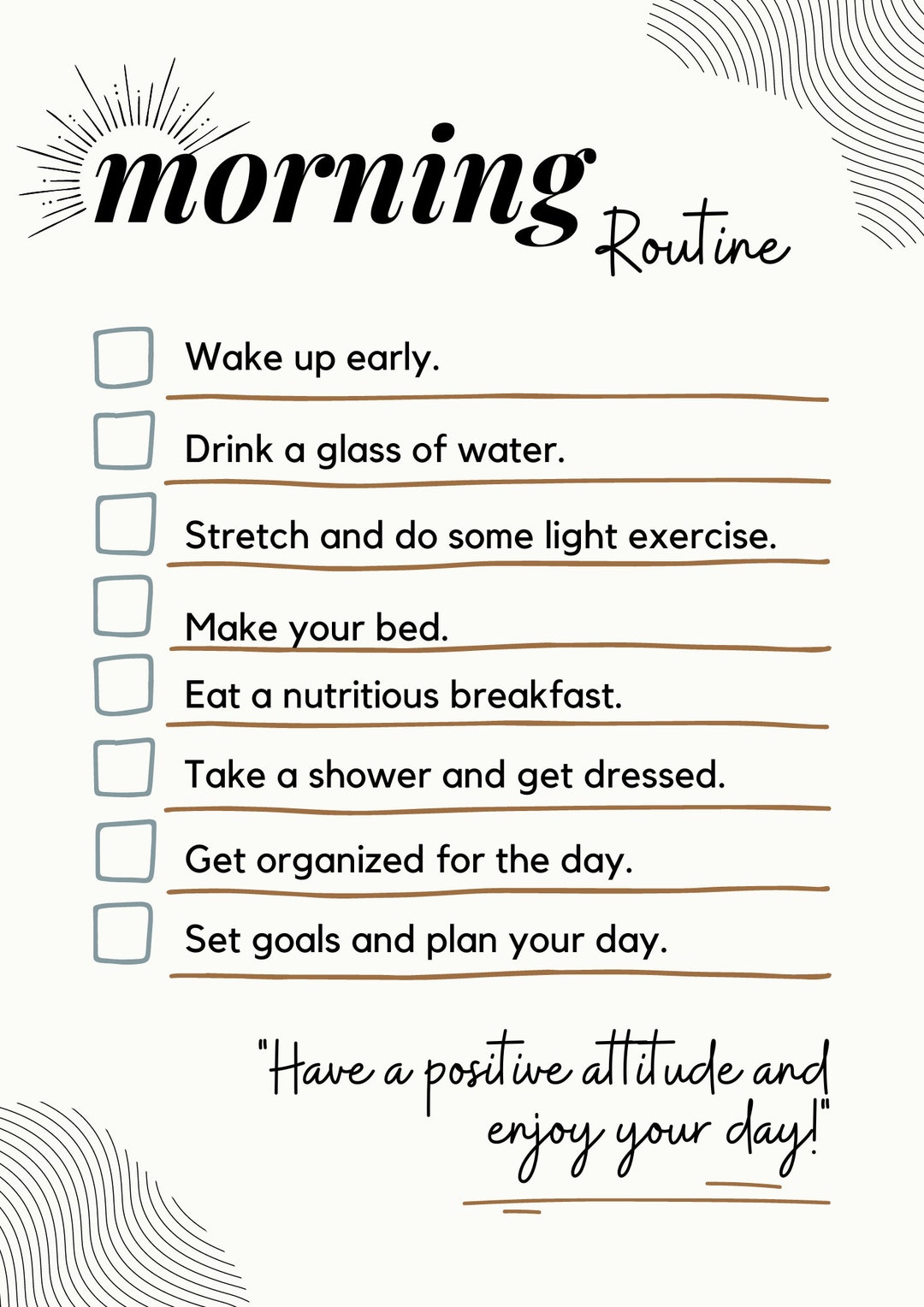 Morning Routine Check List - Etsy
