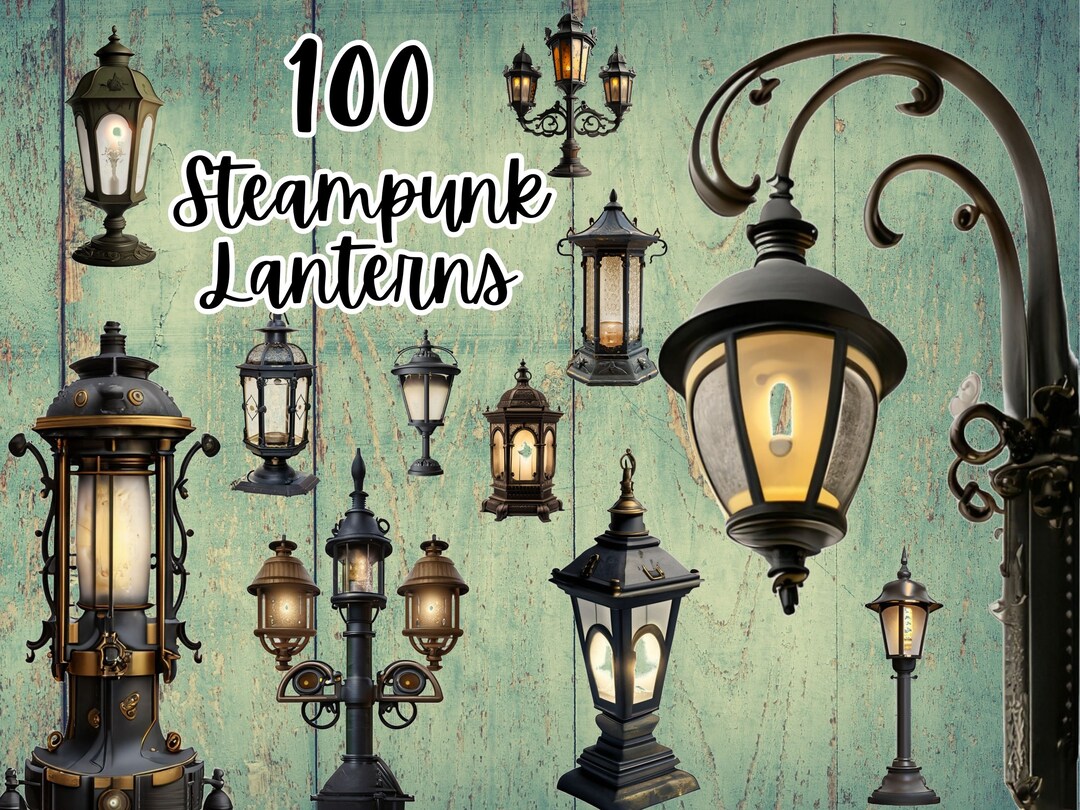 Steampunk Lantern & Street Lamps Bundle Fantasy Clipart Graphics and ...