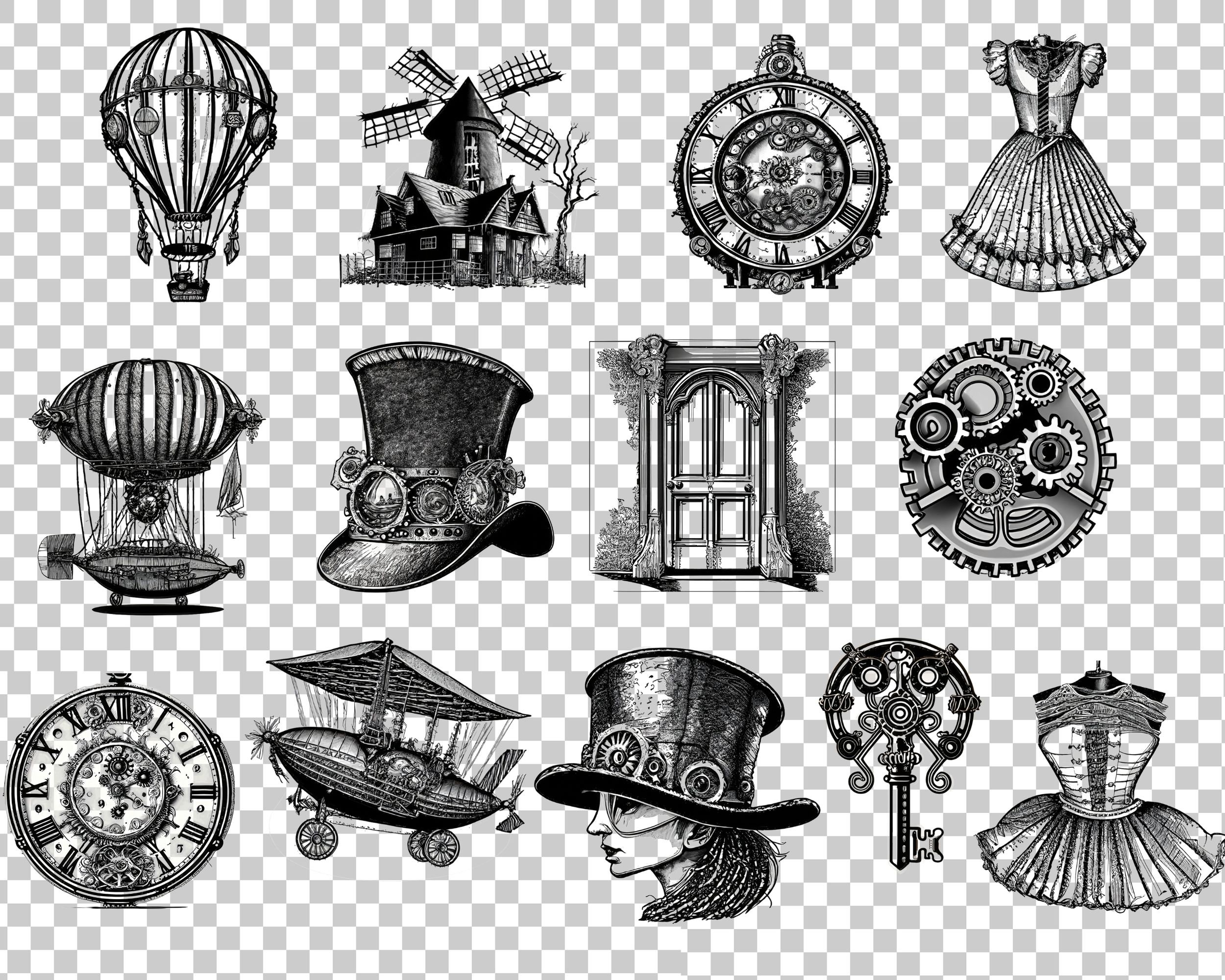 Steampunk Line Art Clipart | Fantasy Clipart Graphics and Collage ...